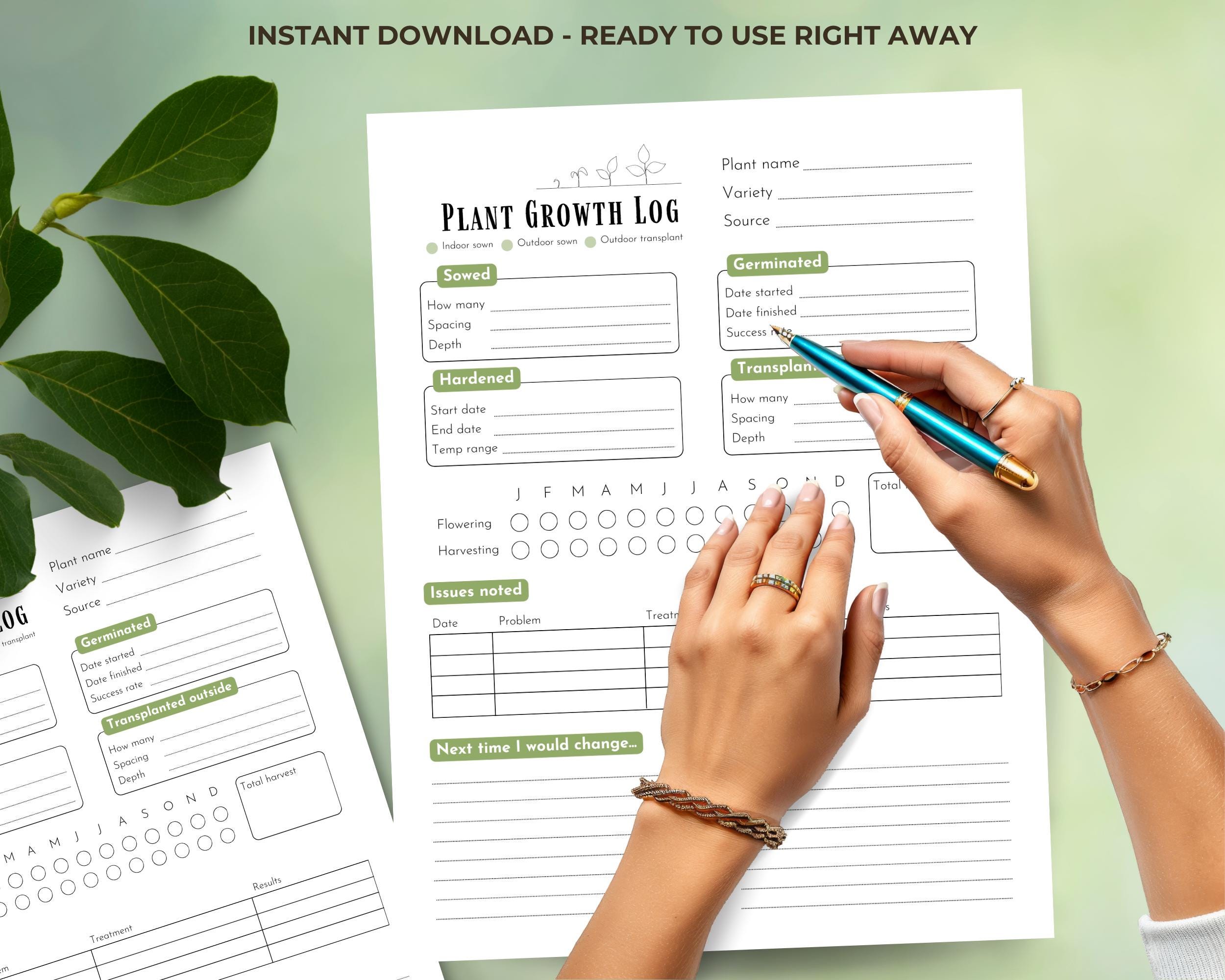 Plant Data Sheet, Garden Journal Page, Gardening Planner, Plant Growth ...