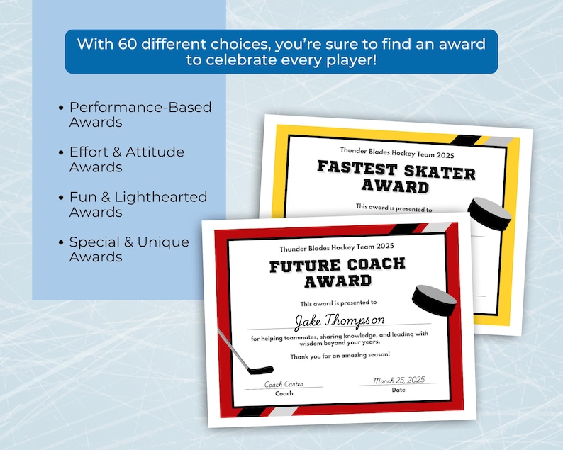 Hockey Certificate Custom Awards, Superlative Award Certificates ...