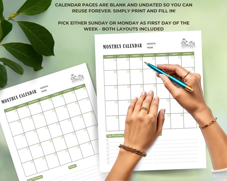 Monthly Garden Calendar, Garden Essentials, Printable Gardening Planner ...