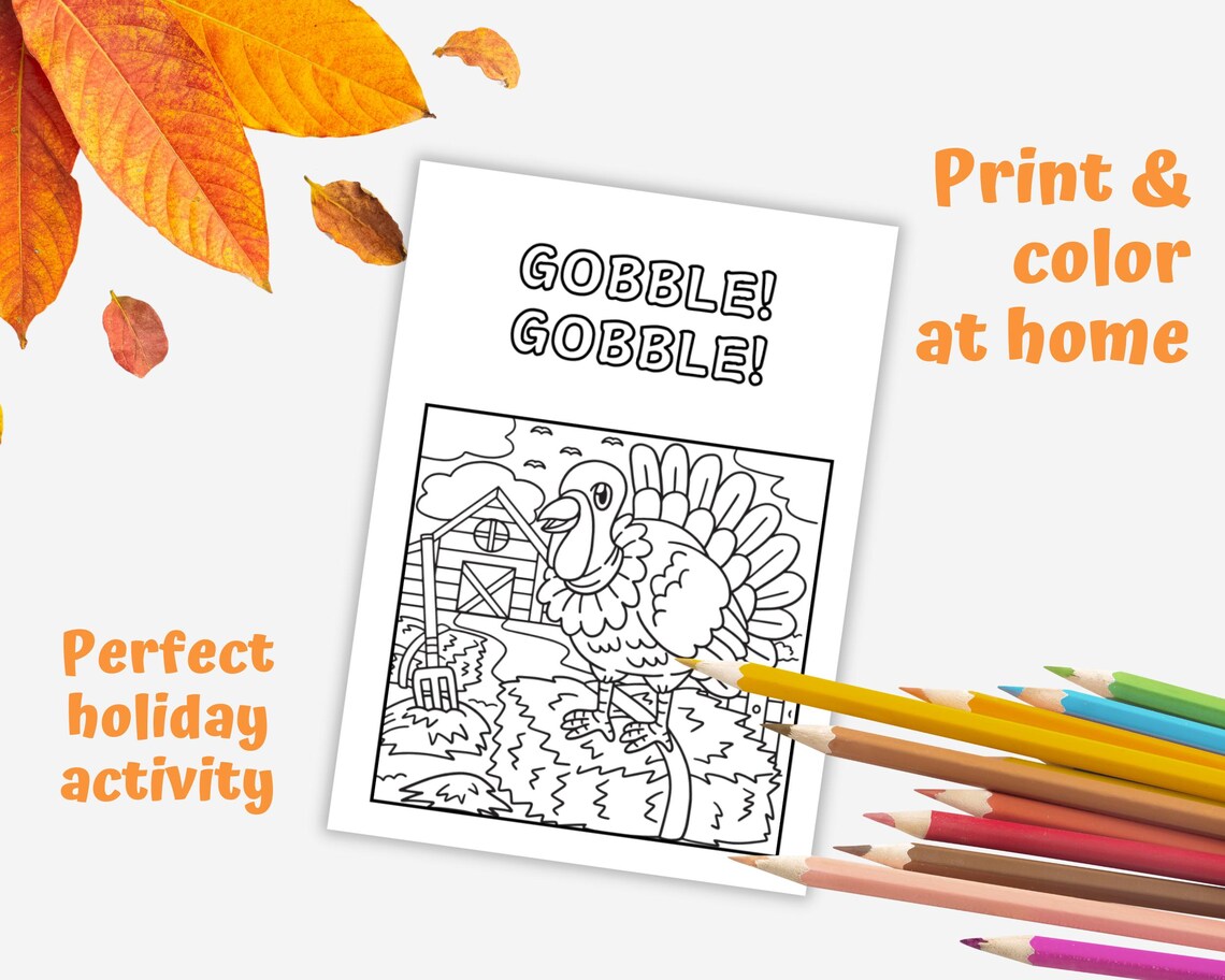 Thanksgiving Coloring Cards, Thanksgiving Coloring Pages Bundle ...
