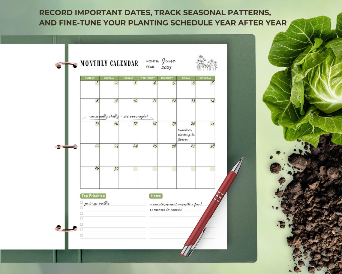 Monthly Garden Calendar, Garden Essentials, Printable Gardening Planner ...