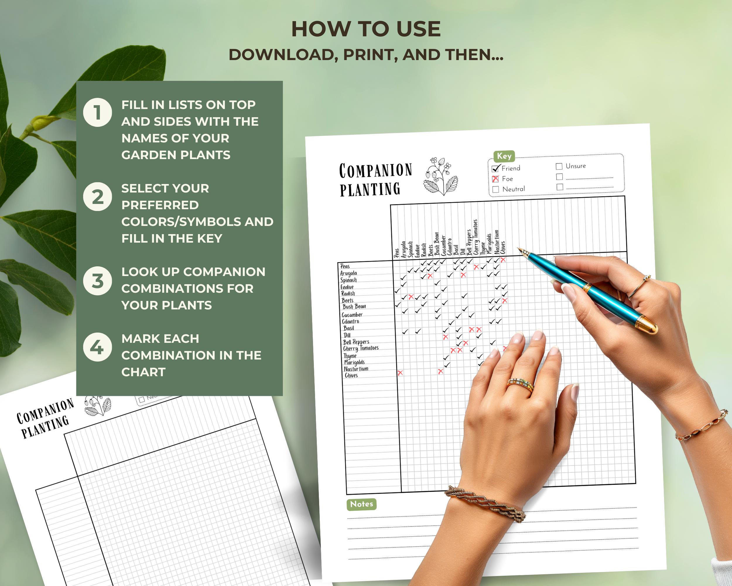 Companion Planting Chart, Printable Garden Journal Page, Gardening ...