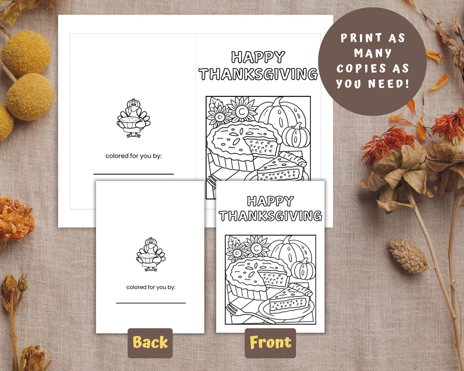 Thanksgiving Coloring Cards, Thanksgiving Coloring Pages Bundle ...