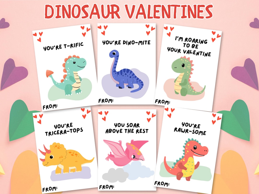 Dinosaur Valentine Cards, Dino Classroom Valentines, Class Valentines ...