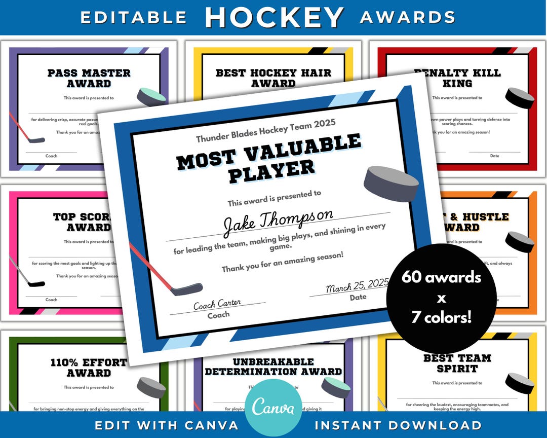 Hockey Certificate Custom Awards, Superlative Award Certificates ...