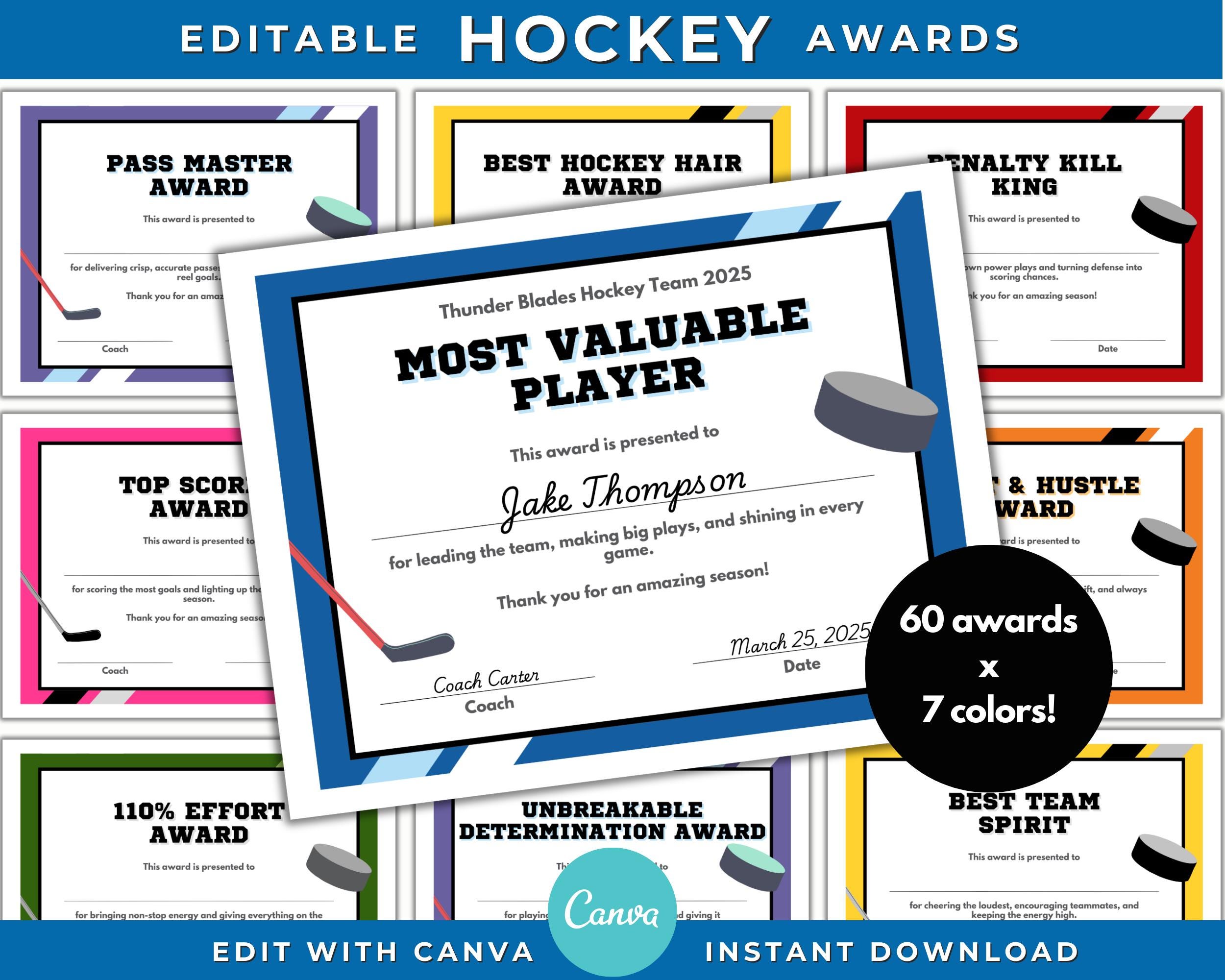 Hockey Certificate Custom Awards, Superlative Award Certificates ...