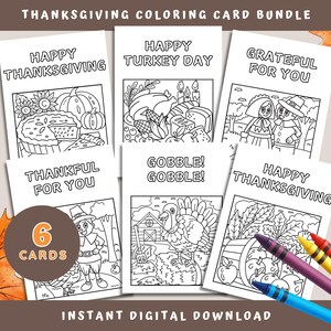 Thanksgiving Coloring Cards, Thanksgiving Coloring Pages Bundle ...