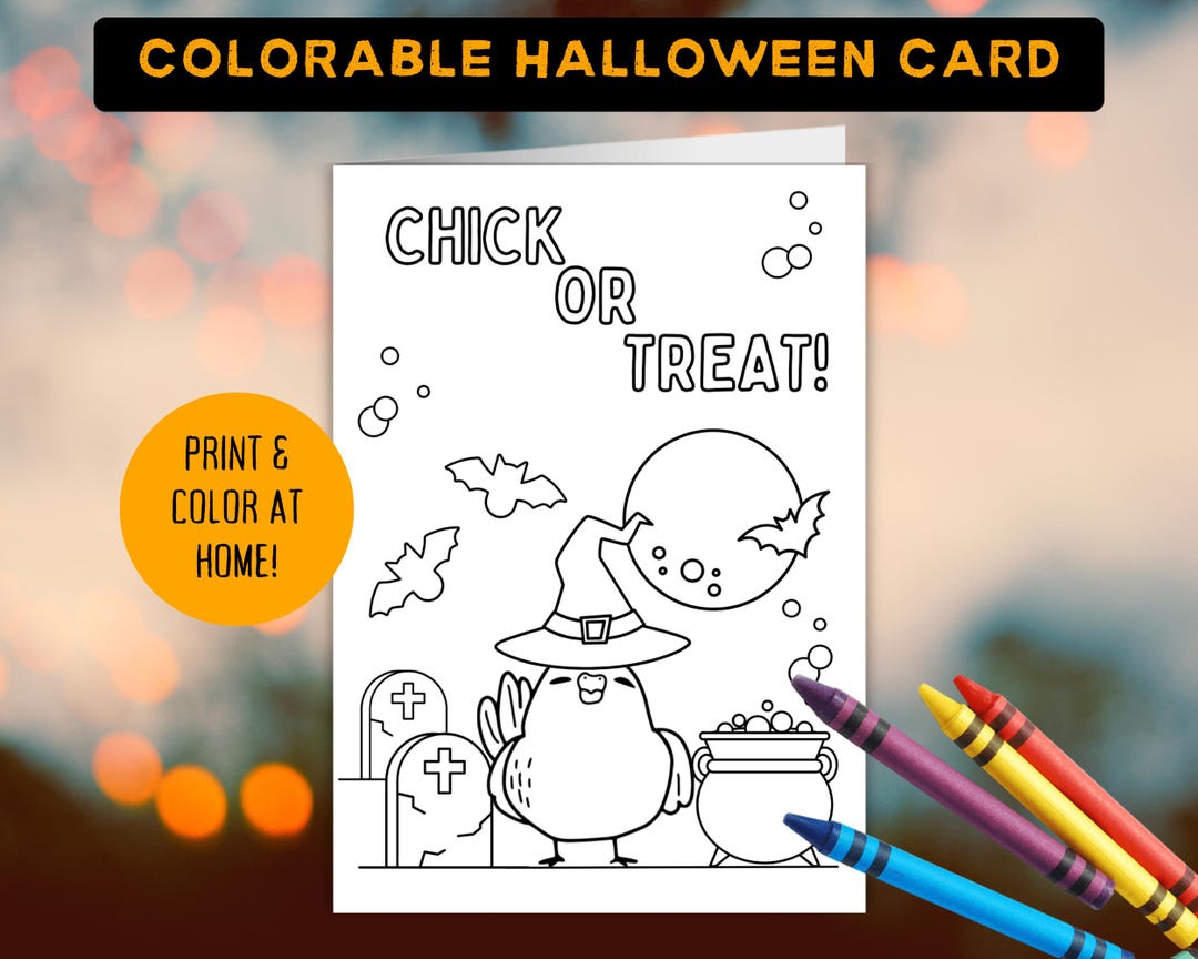 Chicken Halloween Coloring Card for Kids, Halloween Coloring Pages for ...