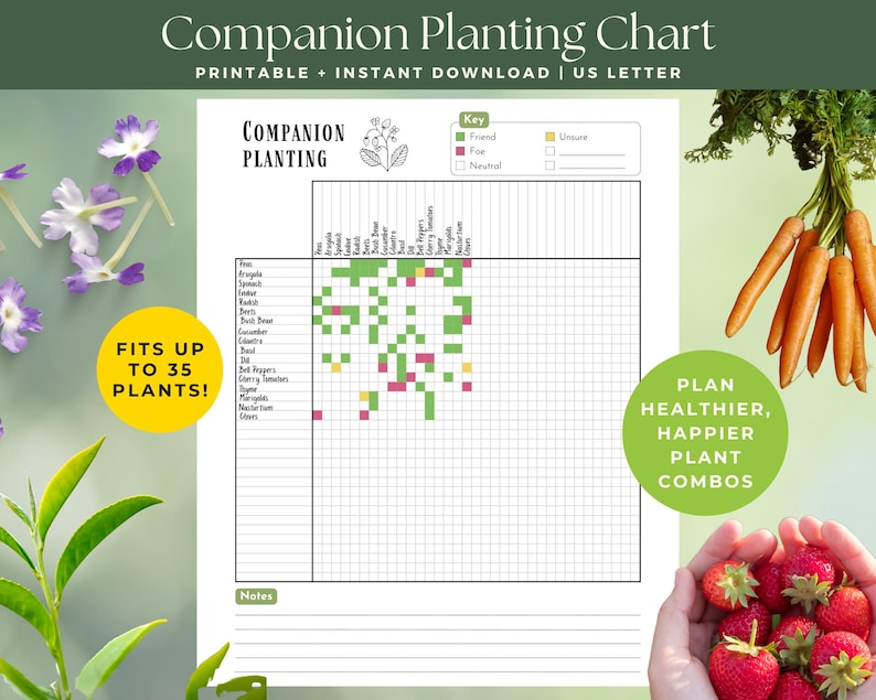 Companion Planting Chart, Printable Garden Journal Page, Gardening ...
