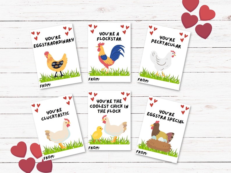 Chicken Valentine Card Printable, Chickens Classroom Valentines ...
