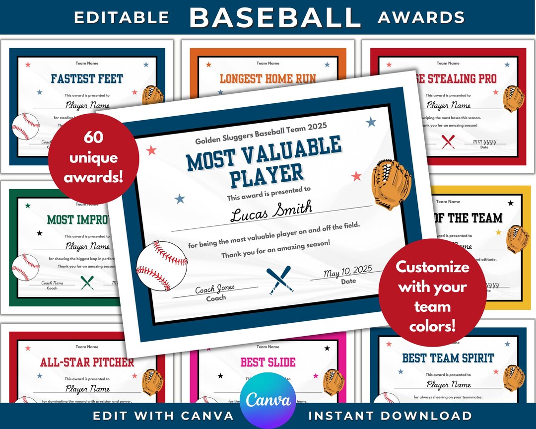 Baseball Certificate, Editable Baseball Tball Award, Tball Team Gift ...