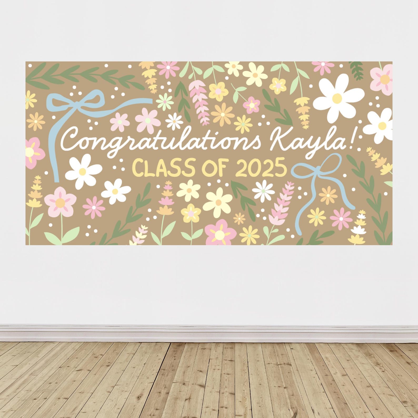 Floral Graduation or Birthday Banner With Blue Bows - Class of 2025 ...
