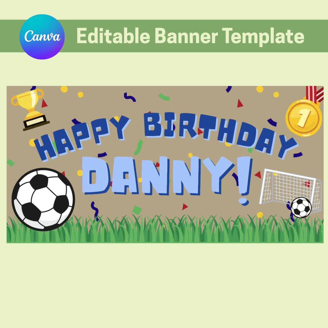 Editable Soccer Birthday Banner: Printable Sports Party Decor (canva ...