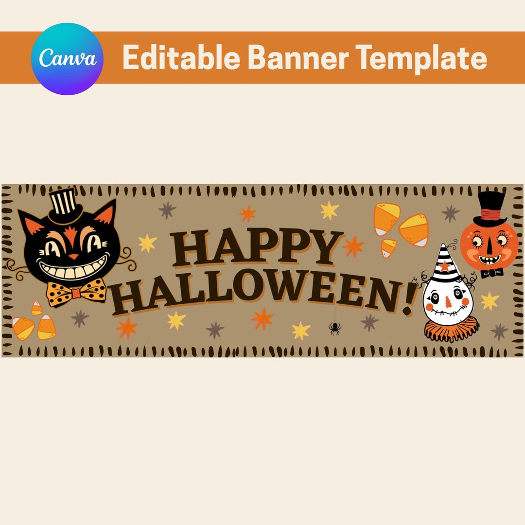 Editable Vintage Halloween Banner: Spooky Party Decor (instant Download ...