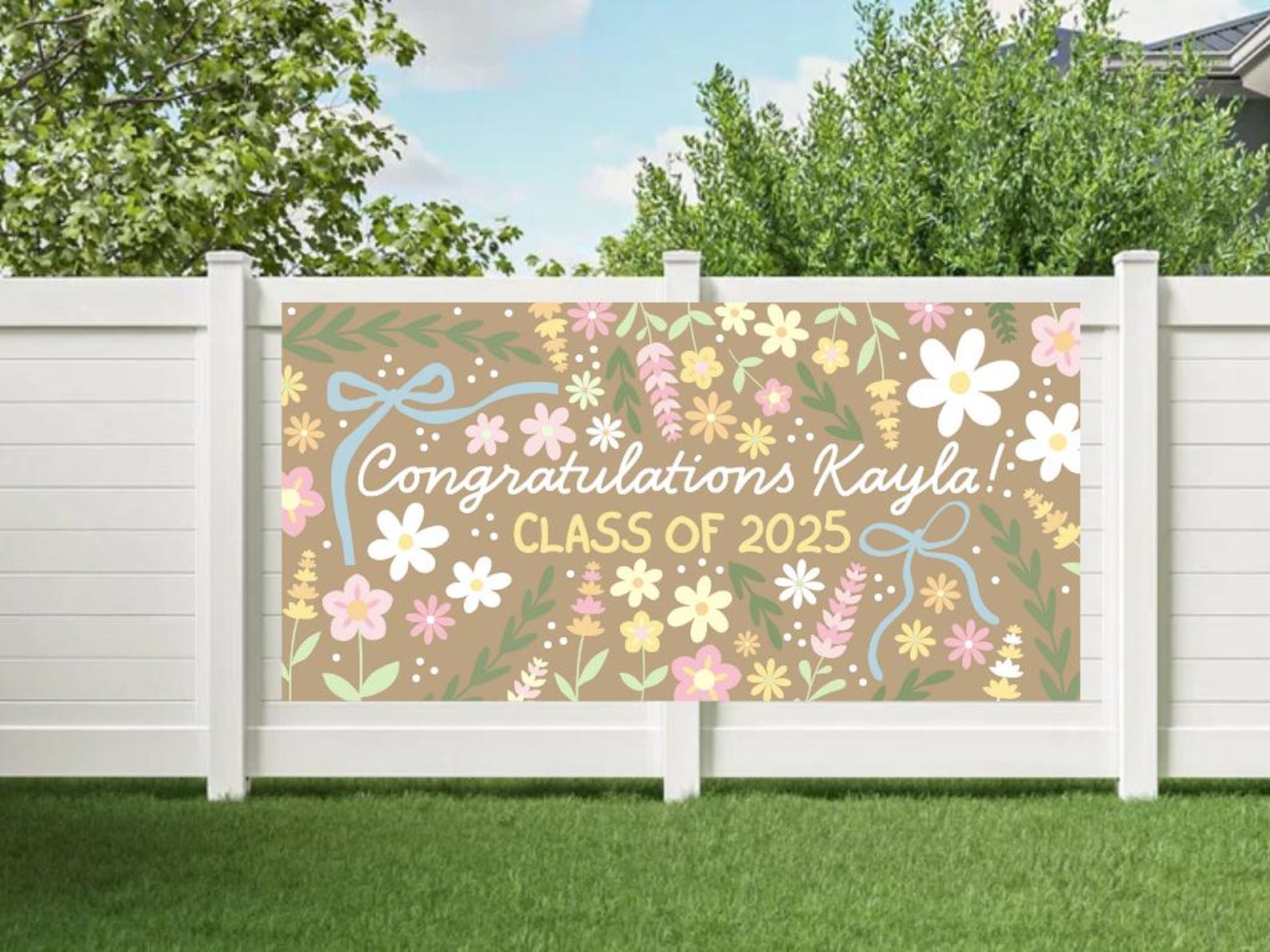 Floral Graduation or Birthday Banner With Blue Bows - Class of 2025 ...