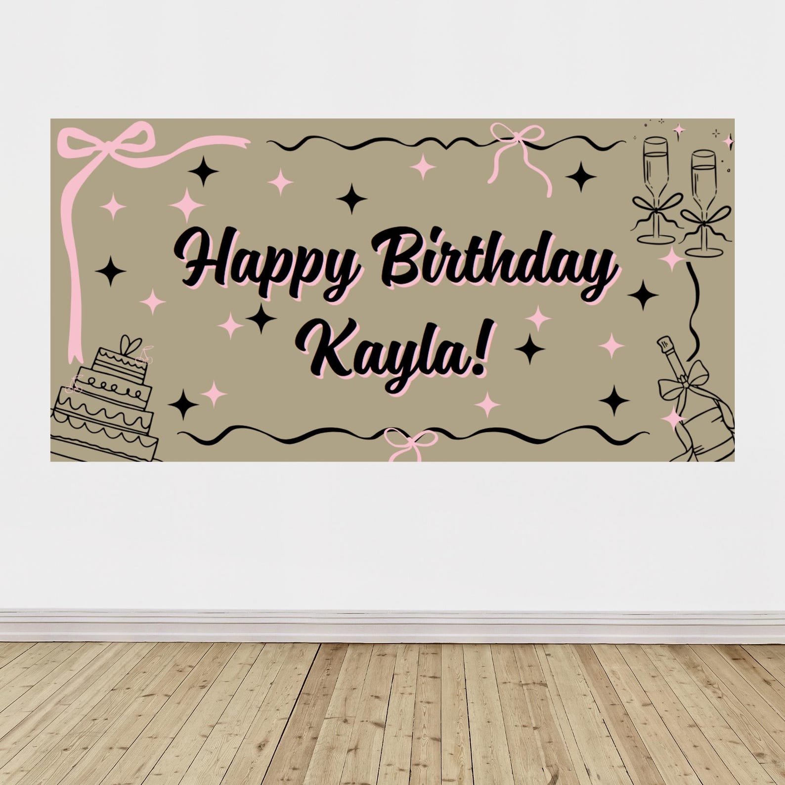 Pink Bow Birthday Banner: Editable Party Decor (canva Template, Digital ...