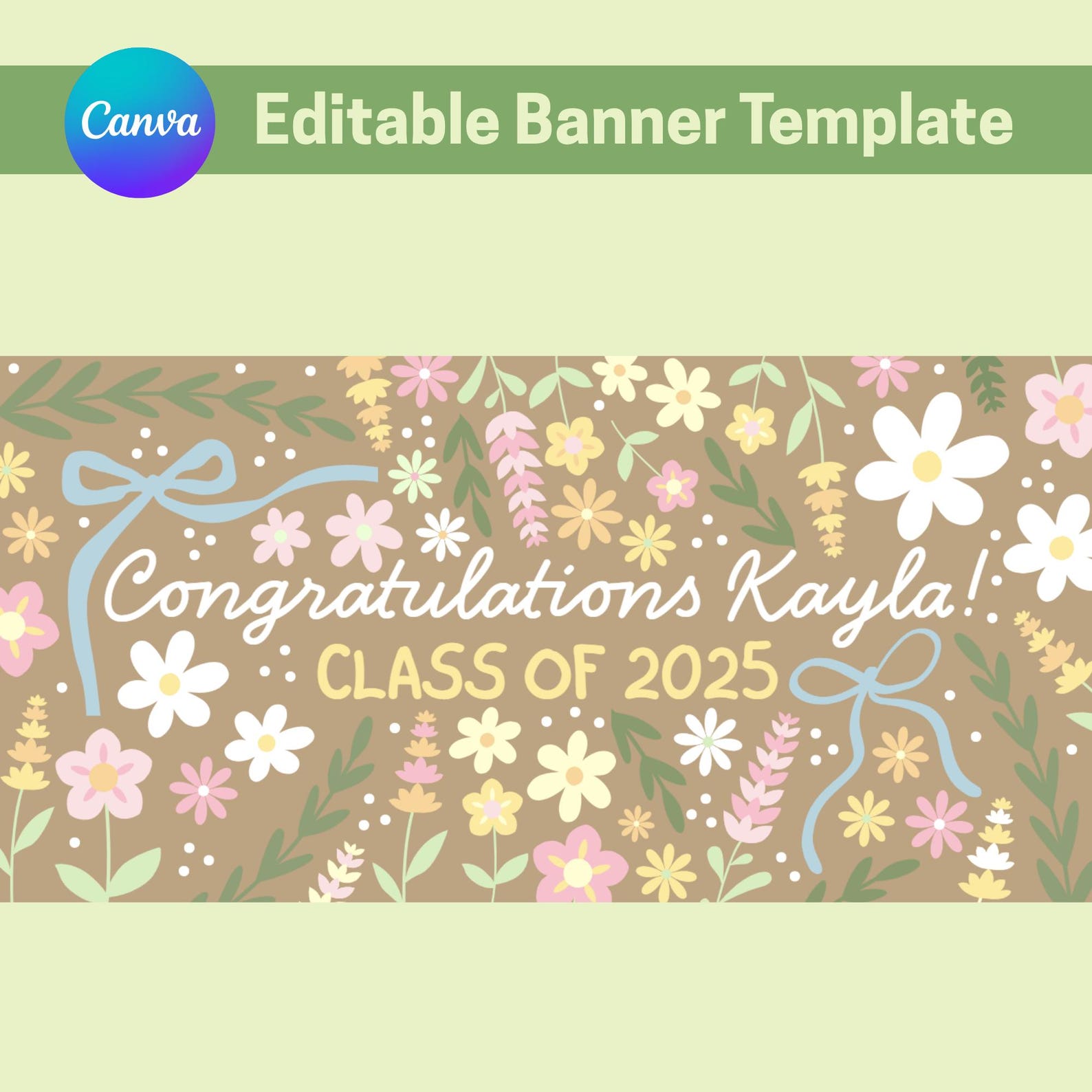 Floral Graduation or Birthday Banner With Blue Bows - Class of 2025 ...