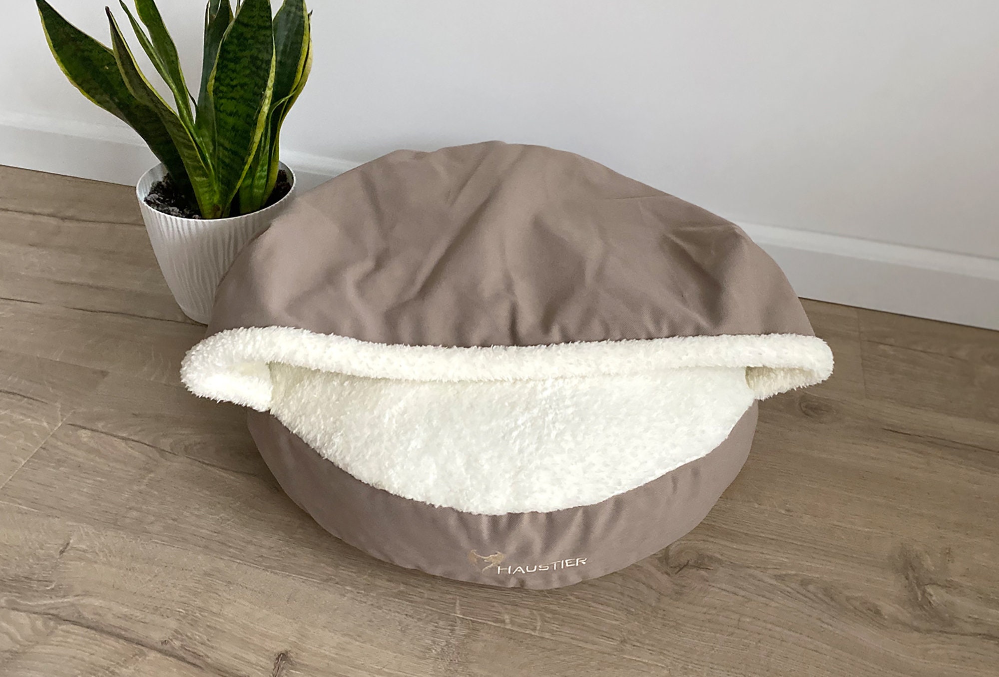 Beige Dog Bed With Blanket Round Dog Bed With Canopy and - Etsy