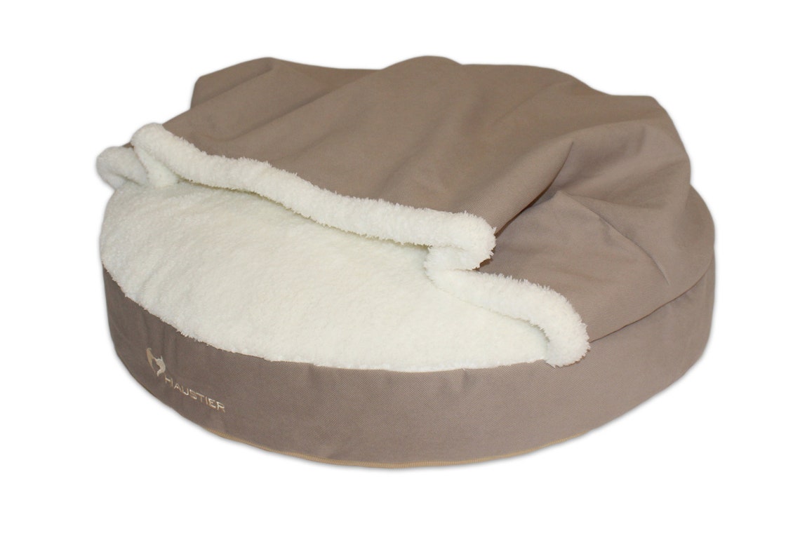 Beige Dog Bed With Blanket Round Dog Bed With Canopy and - Etsy
