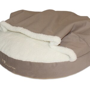 Beige Dog Bed With Blanket | Round Dog Bed With Canopy and Removable ...