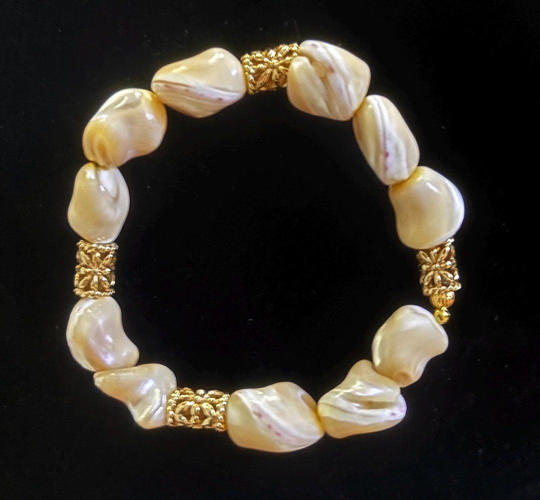 Yellow Shell Beaded Bracelet With Gold Barrel Spacers - Etsy