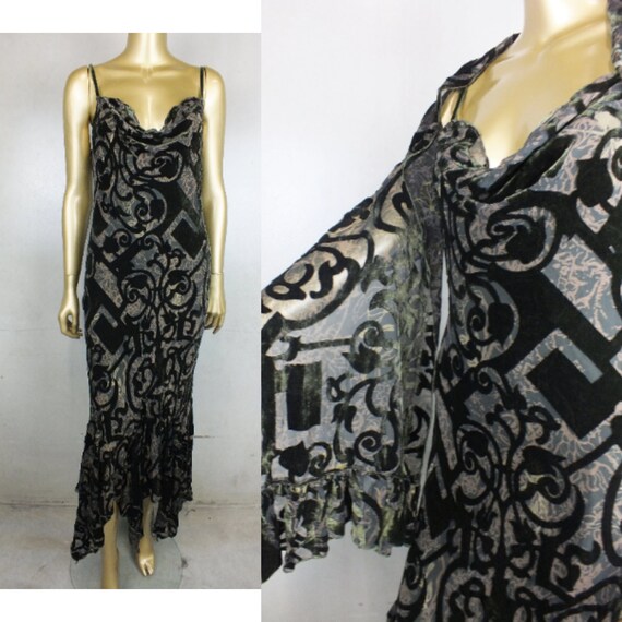 Gerry Shaw Vintage 90s 1990s Dress . Velvet Silk BURNOUT . | Etsy