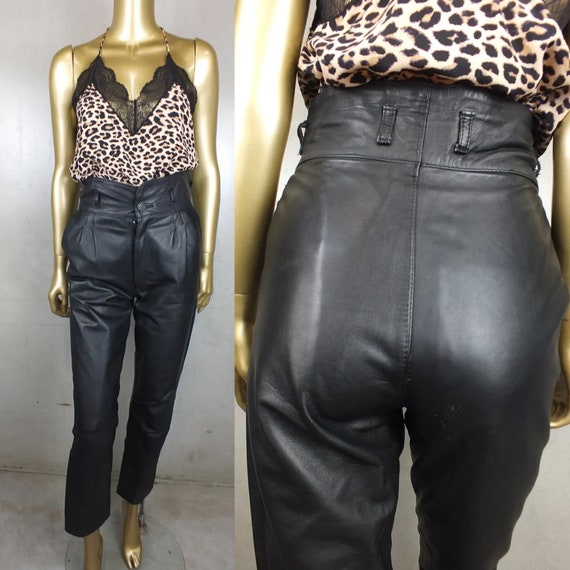 Vintage Leather Pants > High Rise Waist > Black > 19… - Gem