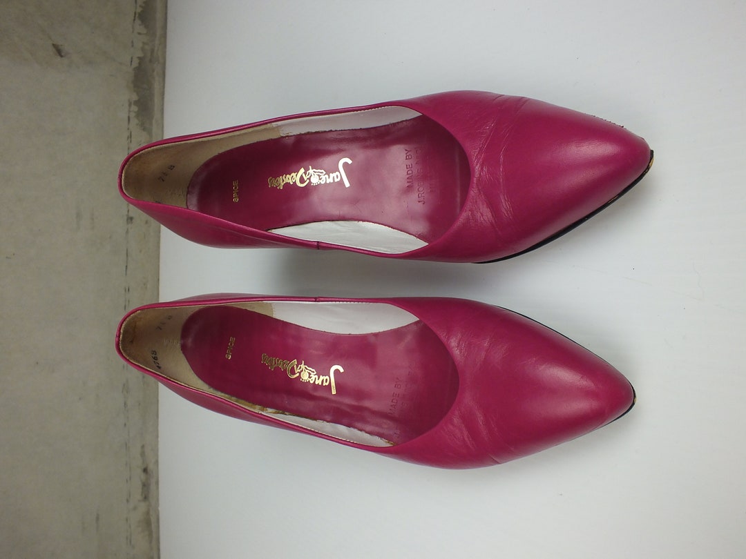 VINTAGE 80s 1980s High Heel Stiletto Shoes. Leather . Pumps . Pink ...