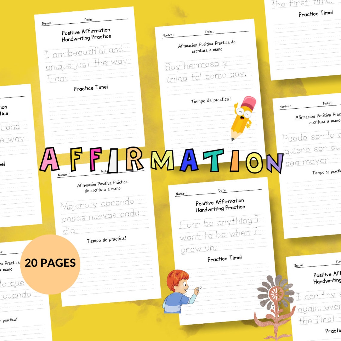 Positive Affirmation Worksheets, Classroom, Kids, Adults, Selfcare - Etsy