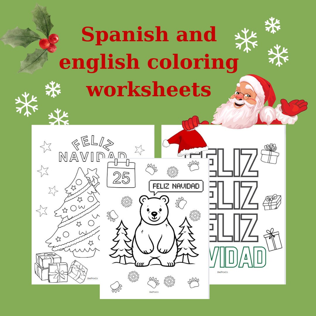 Christmas - English/spanish Printable Coloring and Worksheets - Etsy