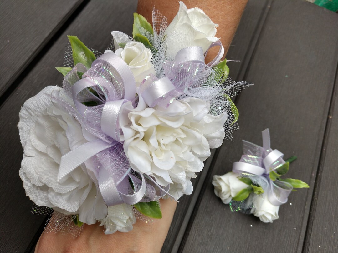 Wrist Corsage and Boutonniere Set. Prom. Homecoming. Lilac Mist Purple ...