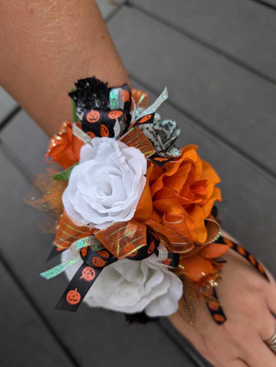 Wrist Corsage. Prom. Homecoming. Halloween Orange and Black Wrist ...