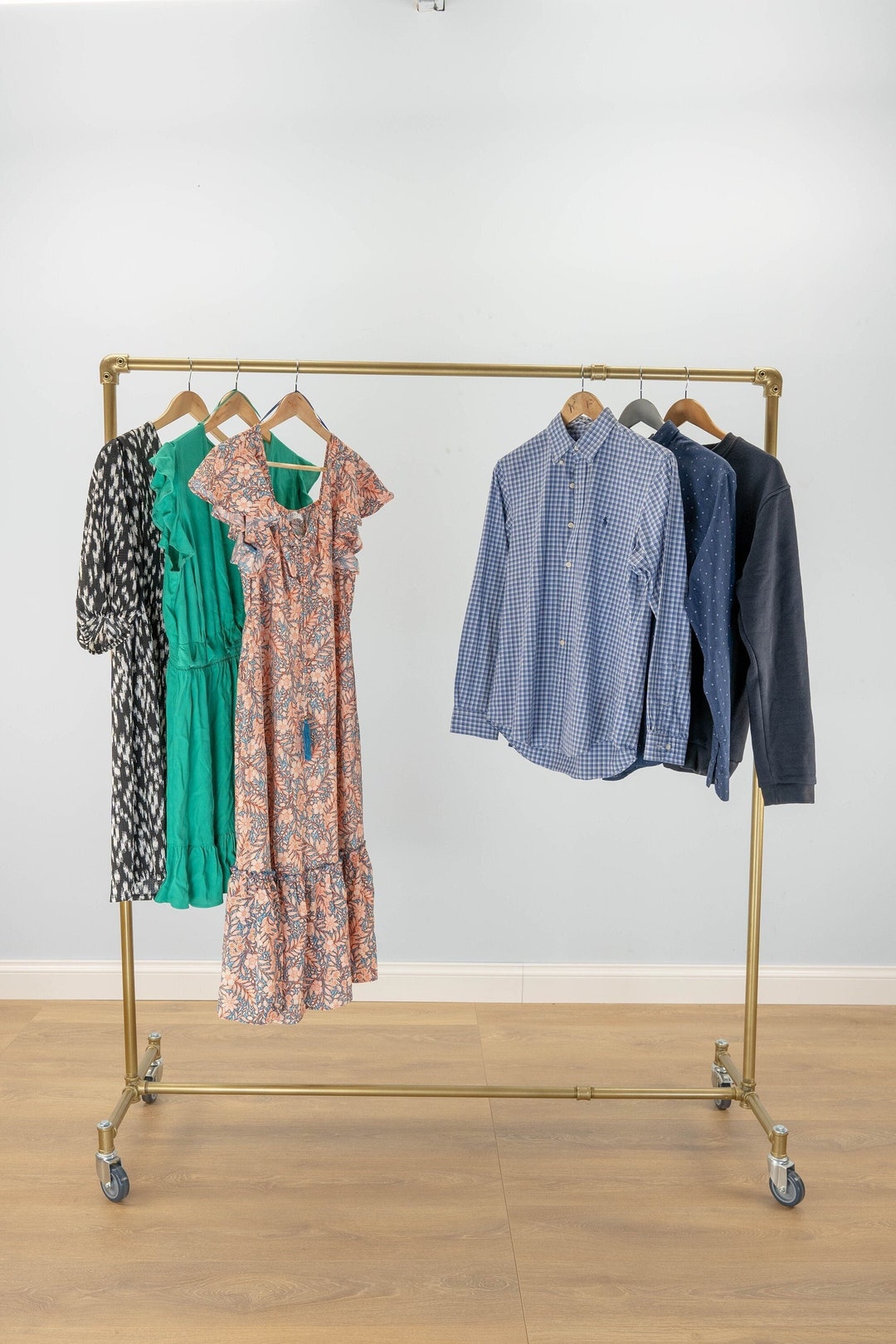Gold Clothing Rail | Vintage Industrial Free-standing Clothing Rack ...