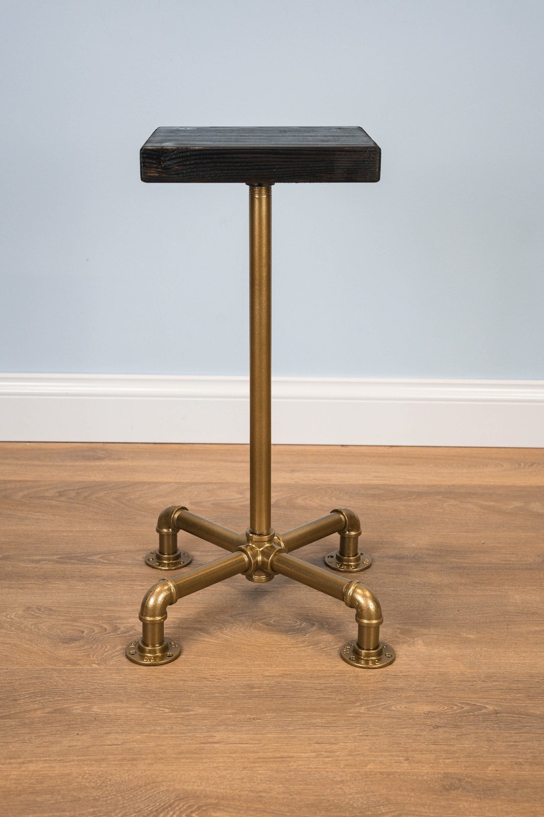 LOMBZ Industrial Stool With Reclaimed Wood and Gold and Grey Pipe Legs ...