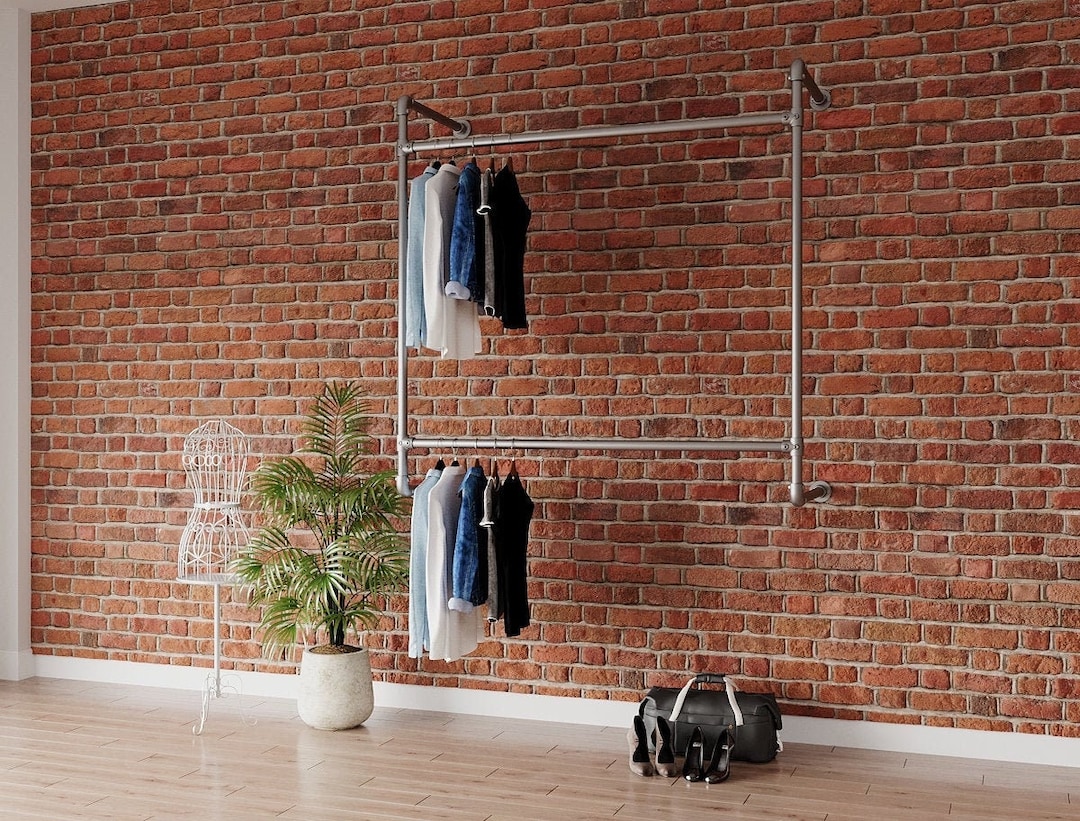 Clothing Rail - Wall-mounted Industrial Look Rack - Retail Display for ...