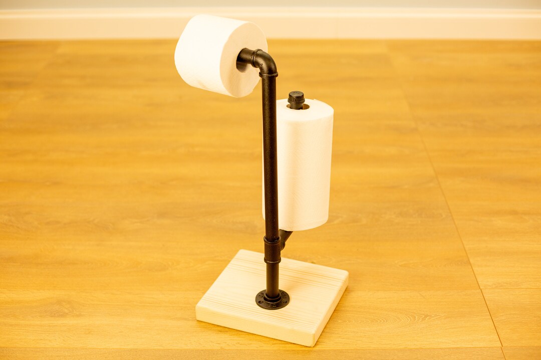 BLACK Rustic Toilet Paper Stand With Shelf and Extra Storage Rolls ...