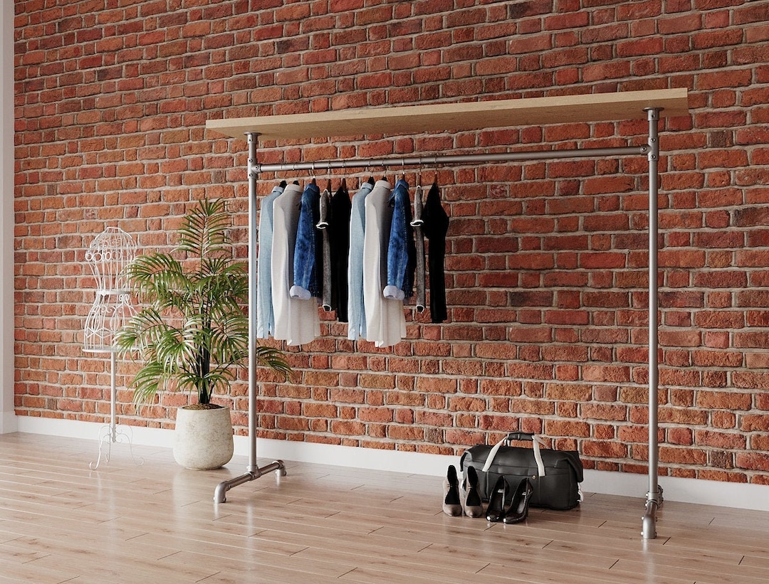 Free Standing Clothing Rack With Shelf | Handmade Industrial Pipe ...
