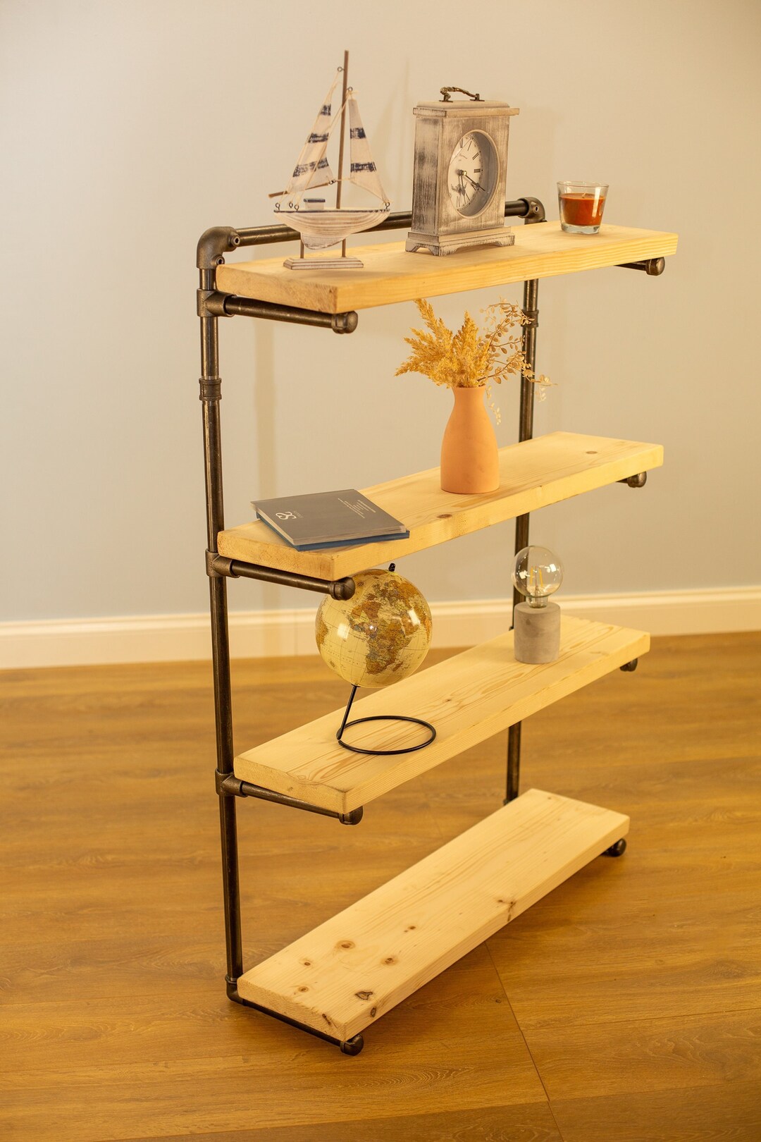 Rustic Free-standing Pipe Shelf | Industrial Style Open Storage Unit ...