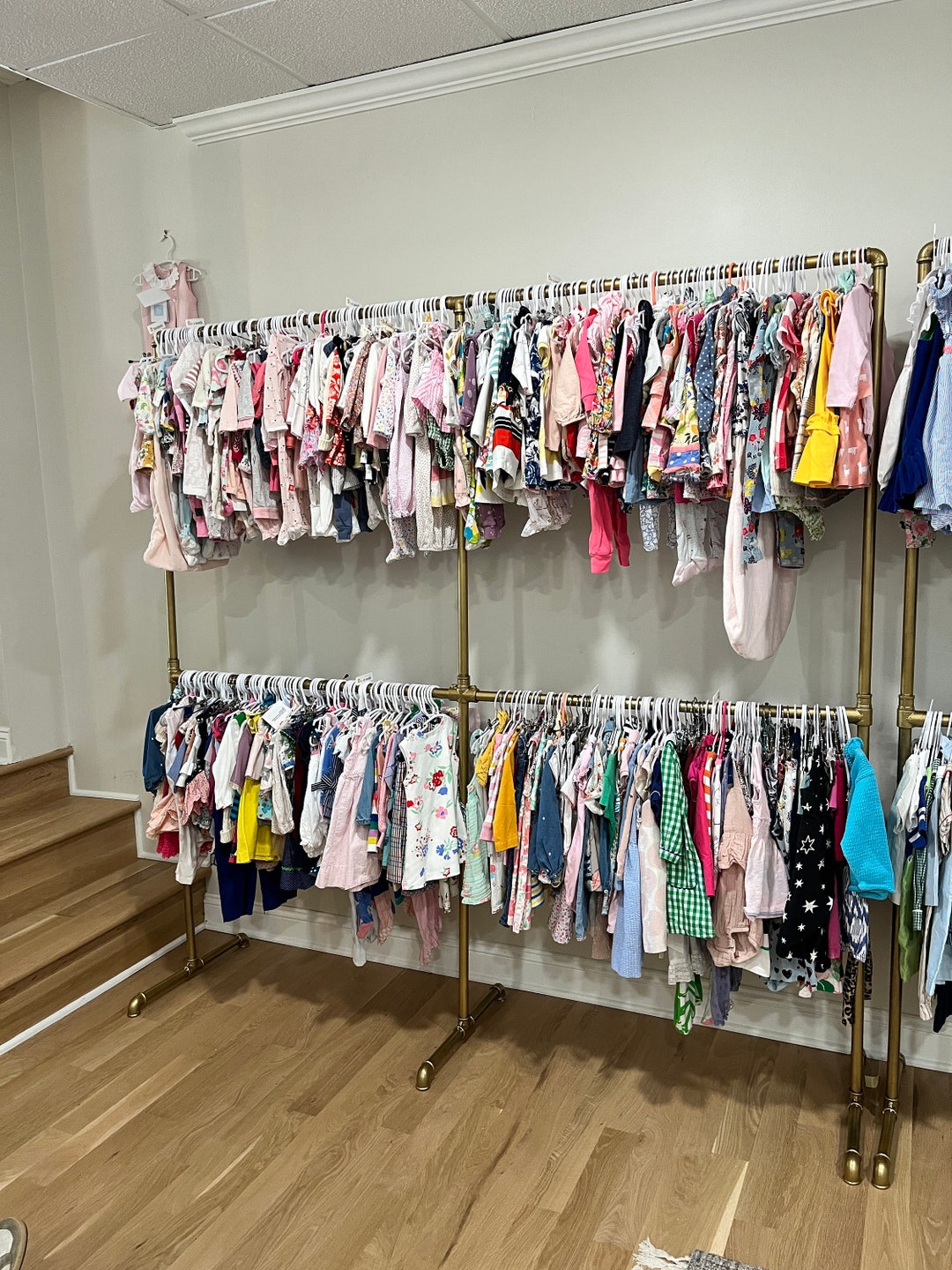 Gold Heavy Duty Clothing Rack Free Standing Metal Pipe Industrial ...