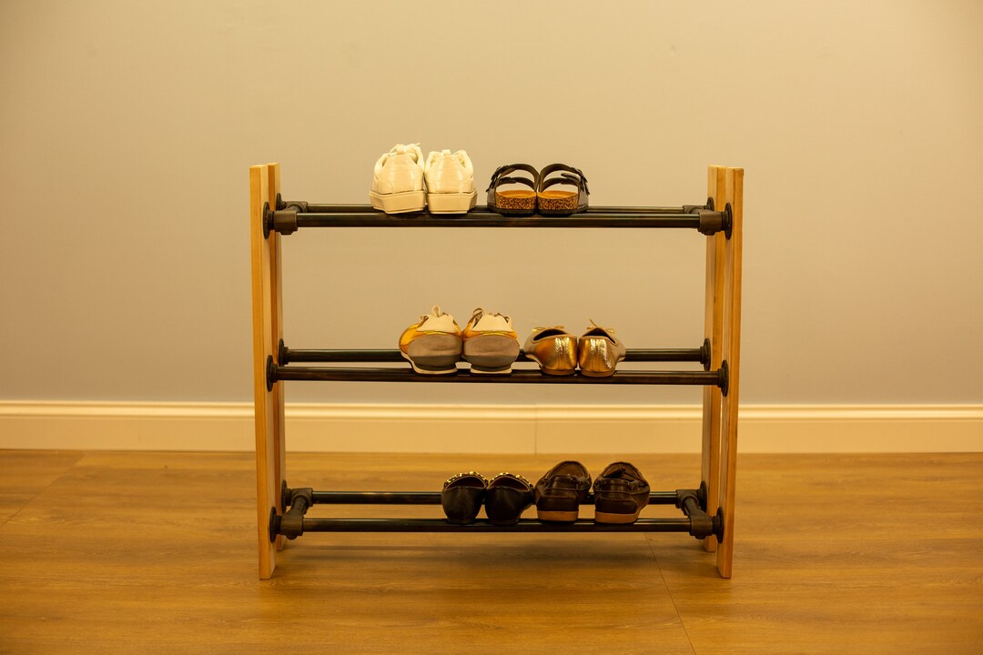 Minimalist Shoe Rack With Pipe Fittings | Standing 3-tiered Shoe Rack ...