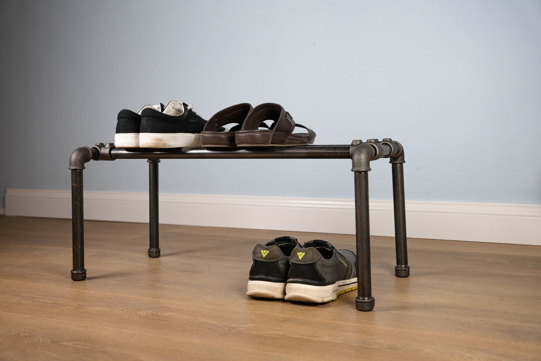 Free-standing Metal Pipe Shoe Rack | Minimalist Industrial Shoe Storage ...