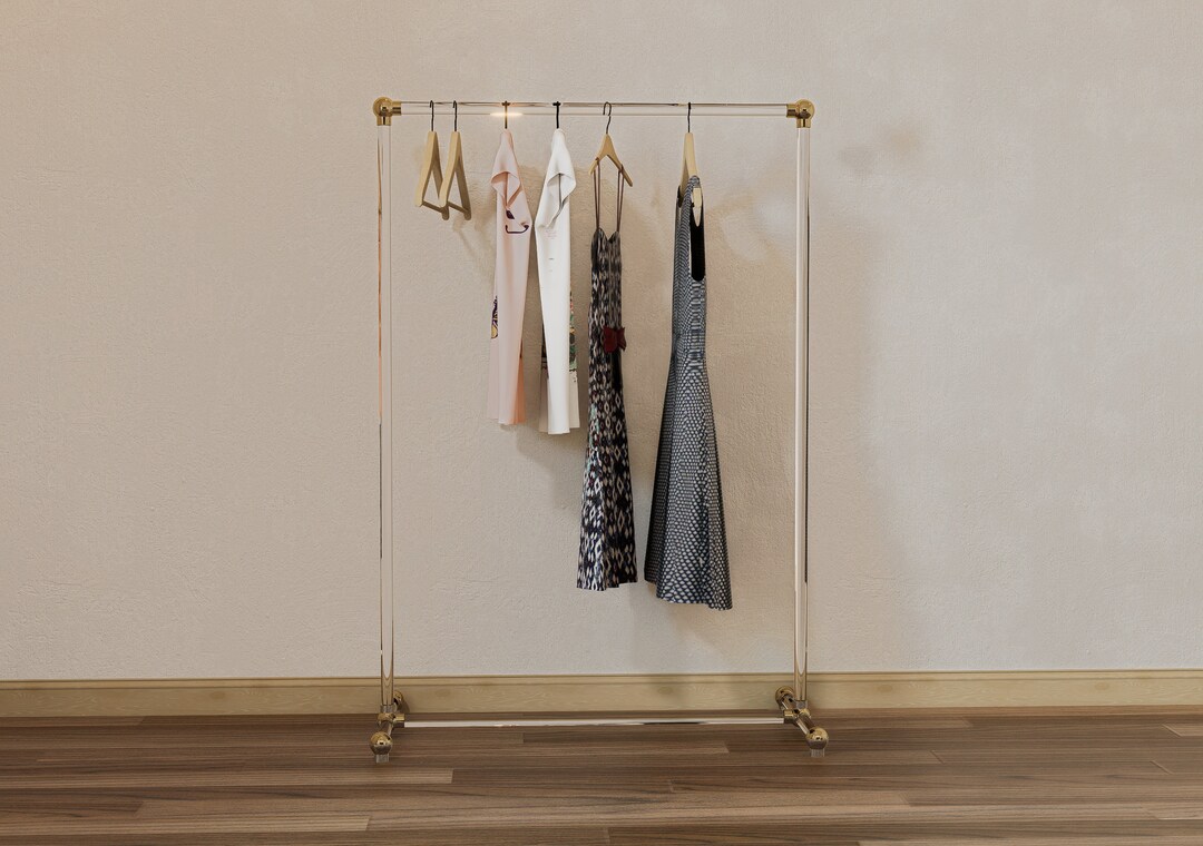 Free-standing Lucite Clothing Rack | Minimalist Brass & Acrylic Garment ...