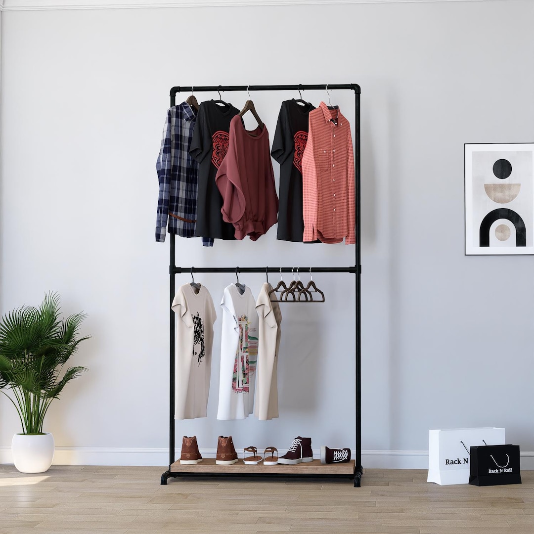 Double Rail Clothing Rack With Bottom Storage Shelf | Custom Size ...
