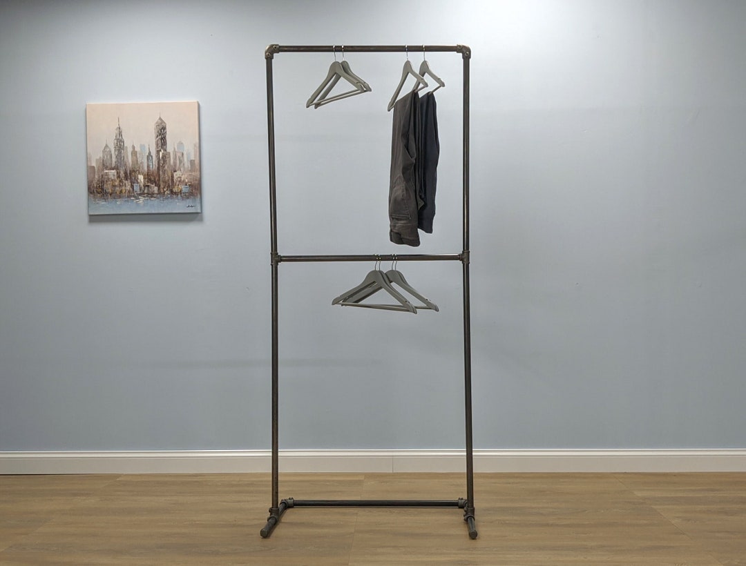 Retail Display Rack Industrial Pipe Clothing Rack Double Rail ...