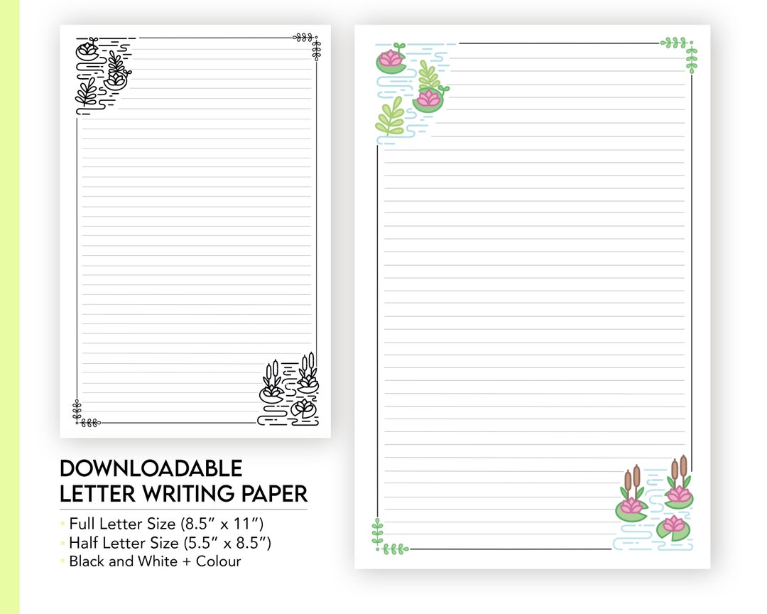 Letter Writing Paper - Pond and Water Lilies Accent Border - Etsy