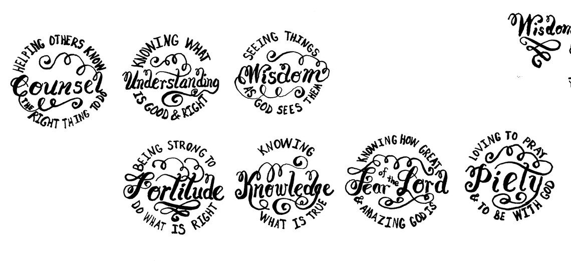Gifts of the Holy Spirit Calligraphy for Round Stickers - Etsy