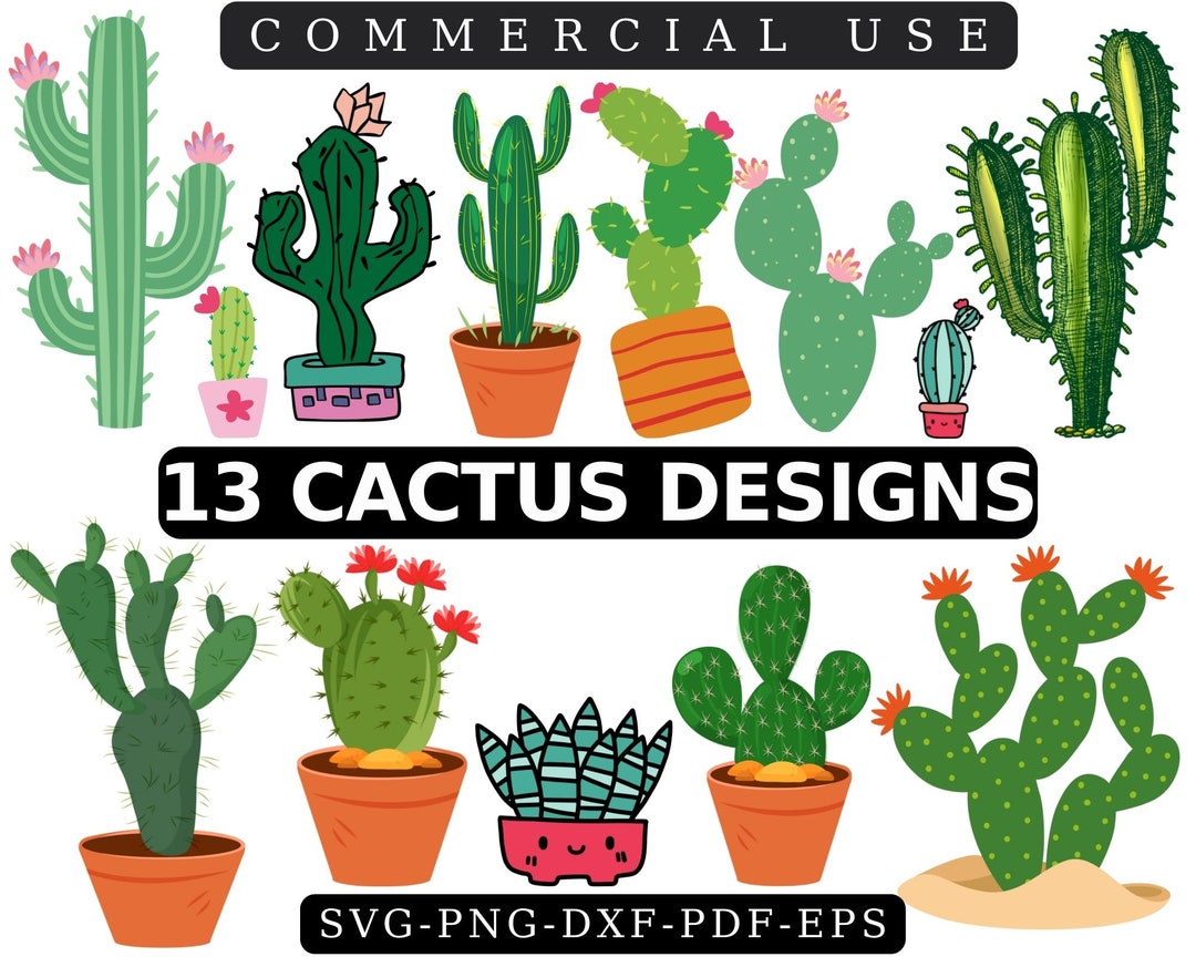 Cactus SVG Cut Files Bundle: Commercial Use Clipart (digital Download ...