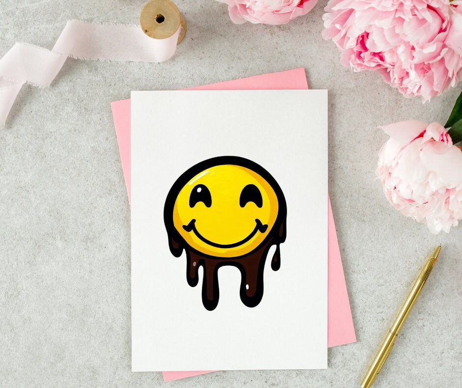 Dripping Smiley Face SVG PNG: Groovy Melted Halloween Clipart (digital ...