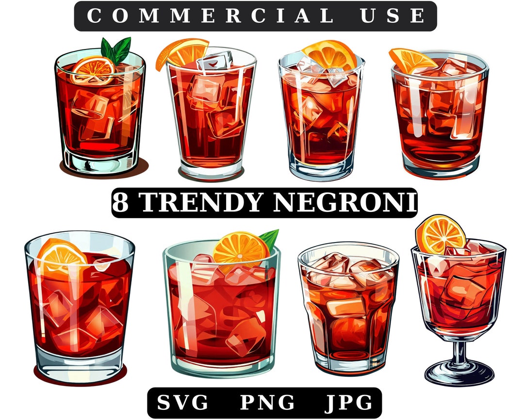 Negroni Cocktail Clip Art Bundle: Summer Watercolor, SVG PNG JPG ...