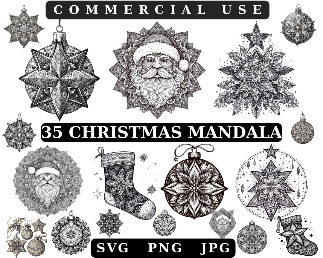 Christmas Mandala SVG Bundle: Zentangle Ornaments (digital Download) - Etsy